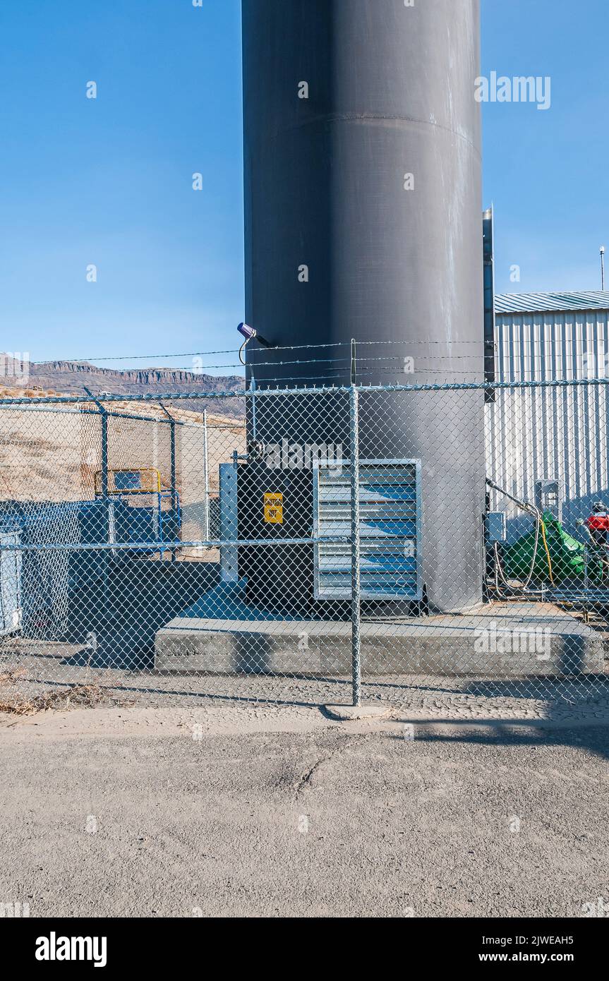 A processing station at an active solid waste landfill or dump, showing ...