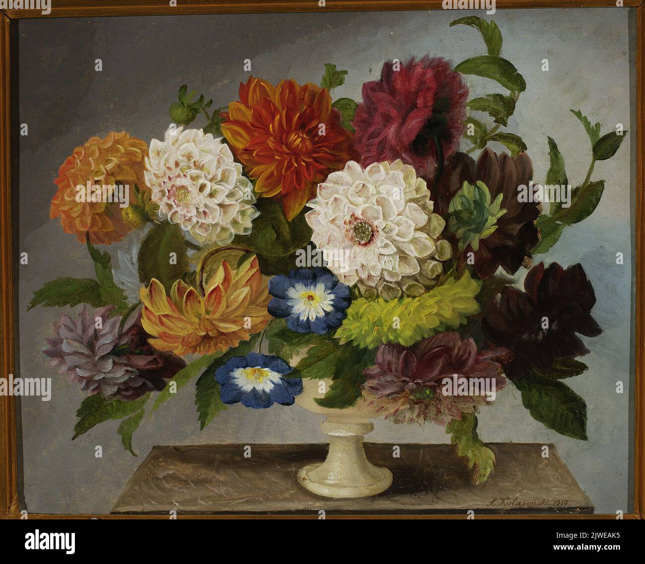 Flowers in a vase. Kolasiński, Antoni (1811-1876), painter Stock Photo ...