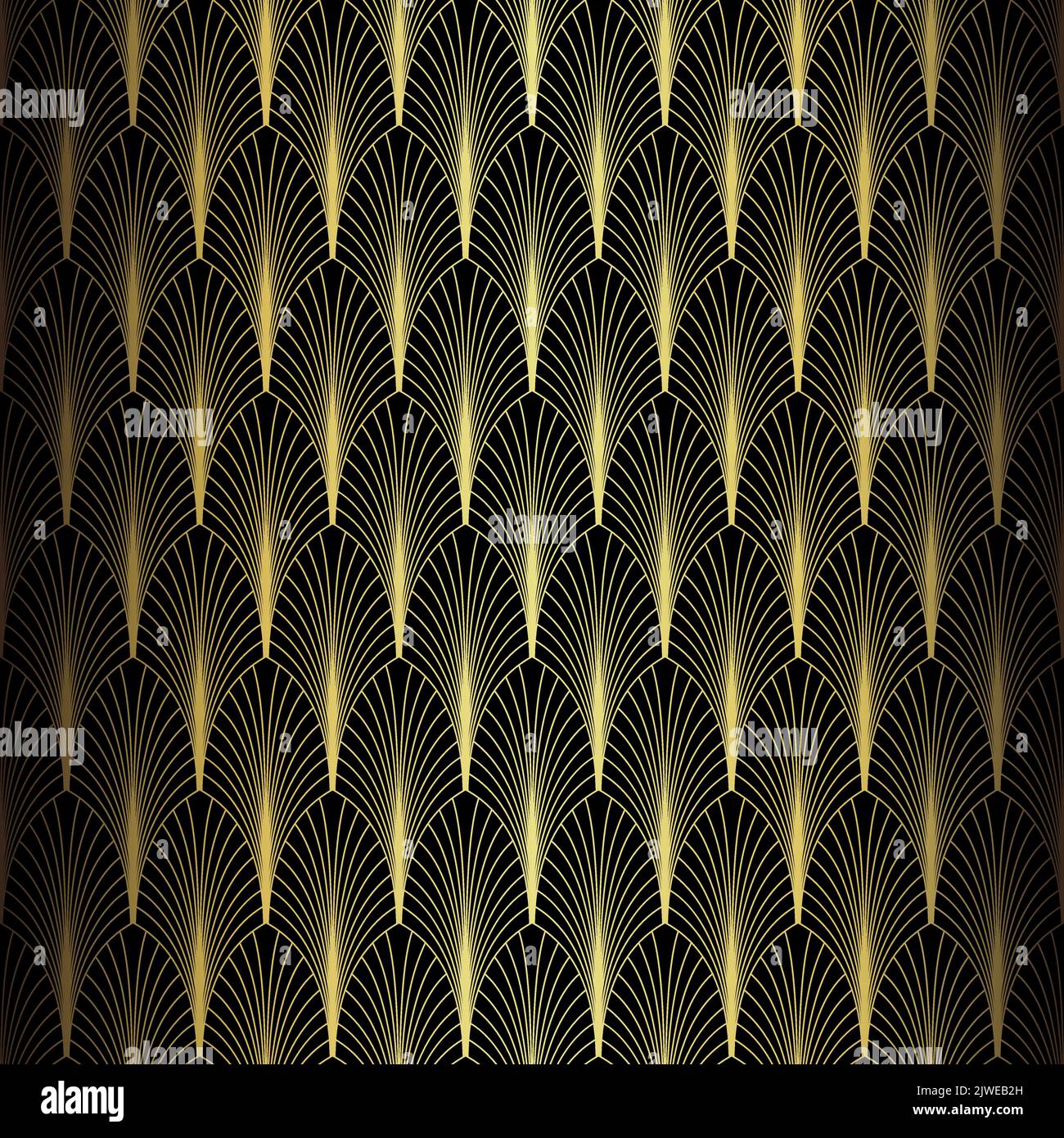 Art Deco Pattern. Vector background in 1920s style. Gold black texture ...