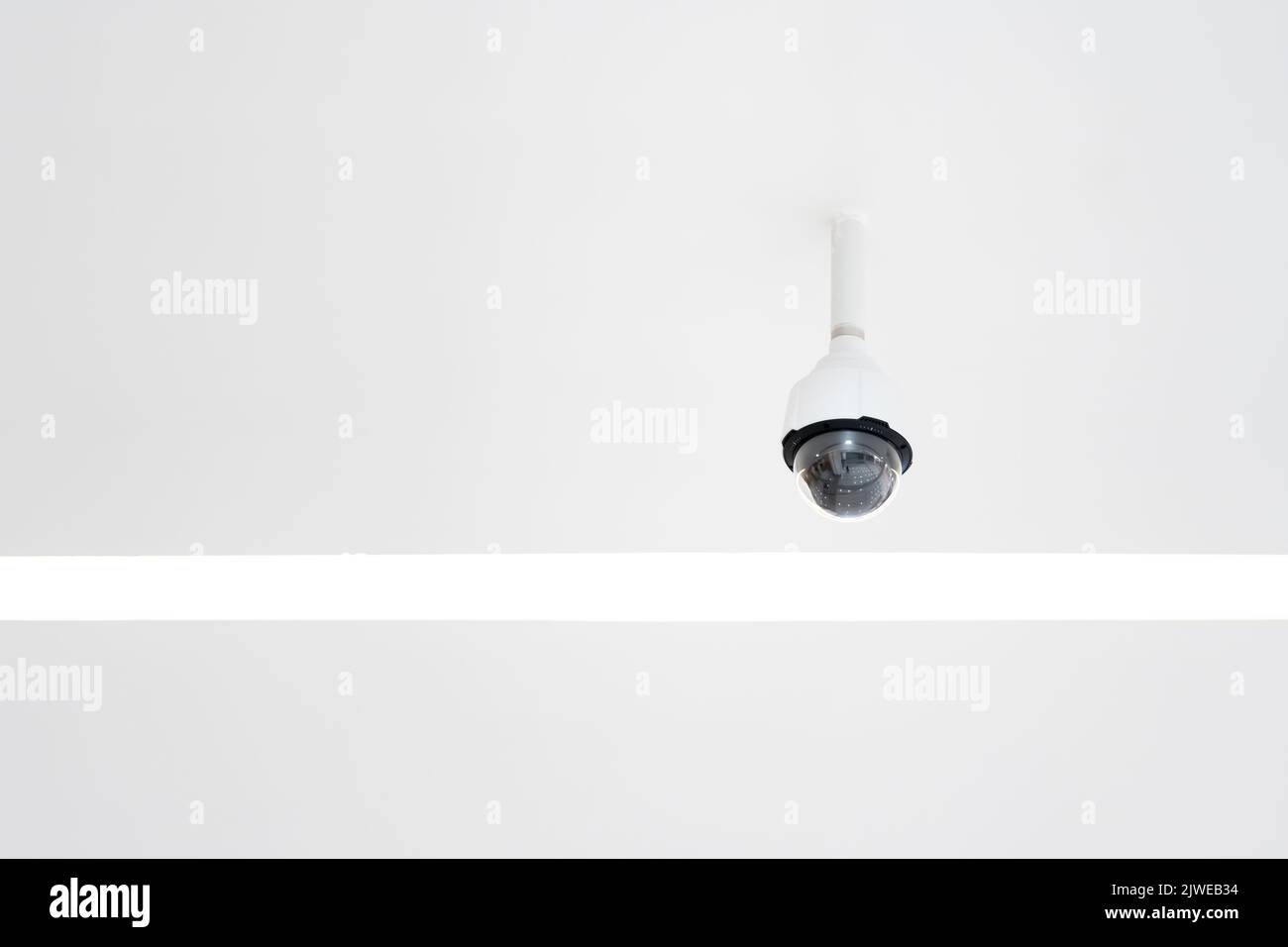 CCTV with the dome is hung on a white ceiling for circuit television ...