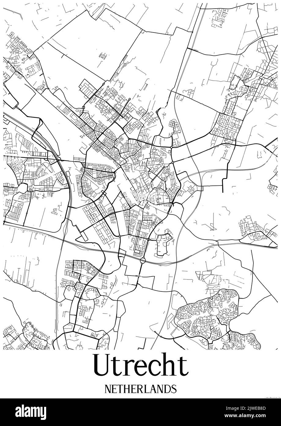 Black and white urban map of utrecht Stock Photo - Alamy