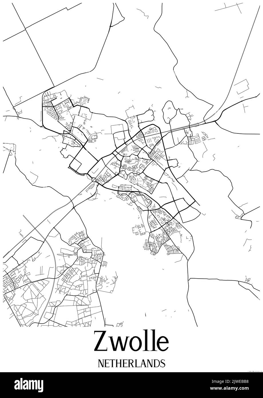 Black and white urban map of zwolle Stock Photo - Alamy