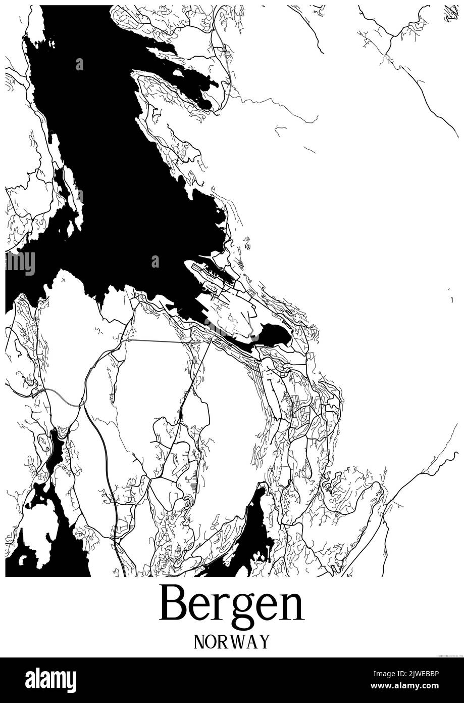 Black and white urban map of bergen Stock Photo - Alamy