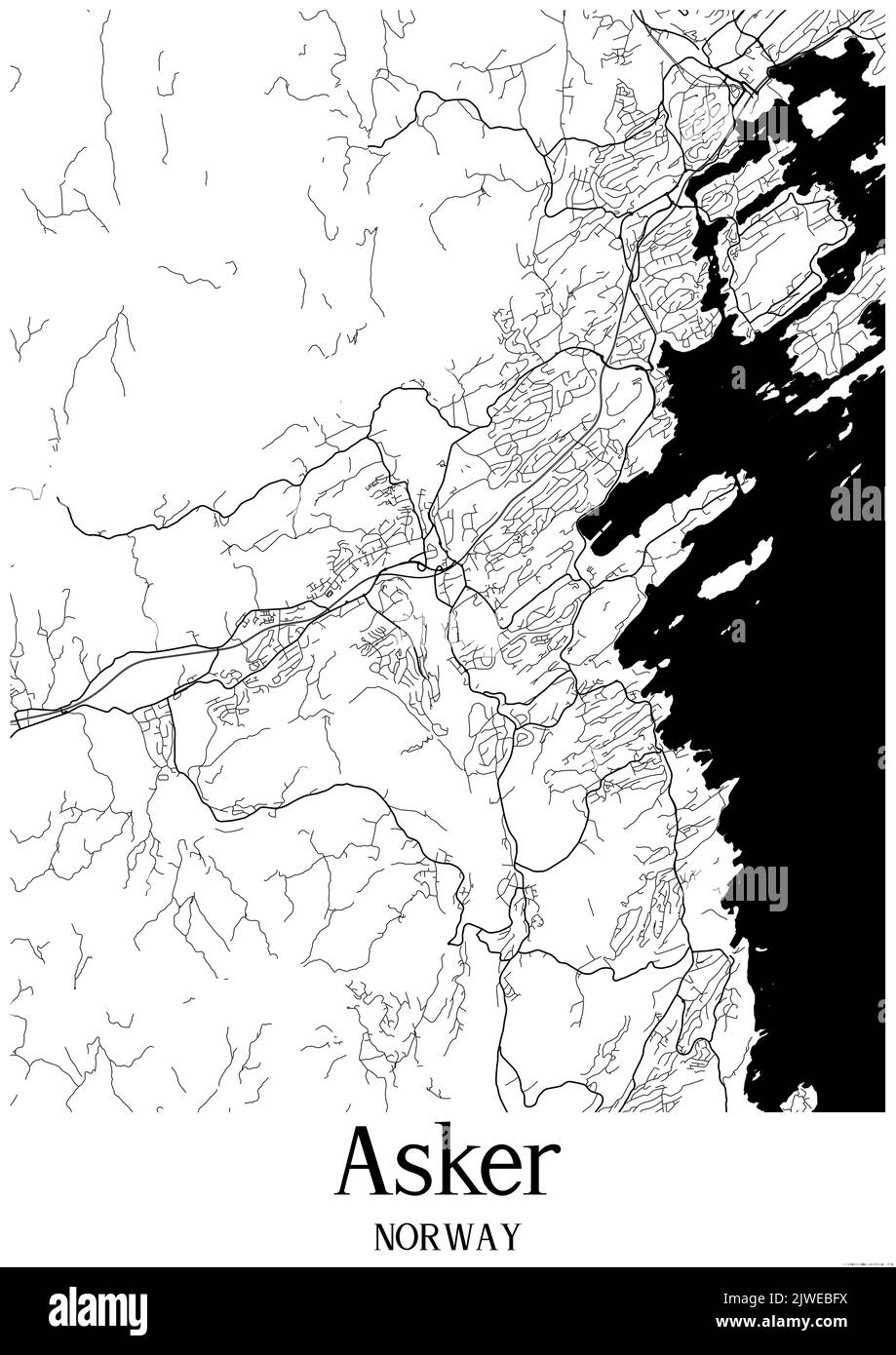 Black and white urban map of asker Stock Photo - Alamy