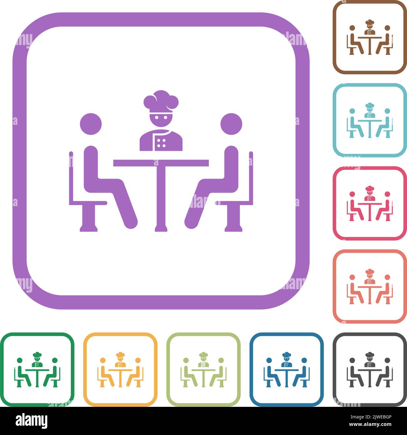 Restaurant with chef simple icons in color rounded square frames on ...