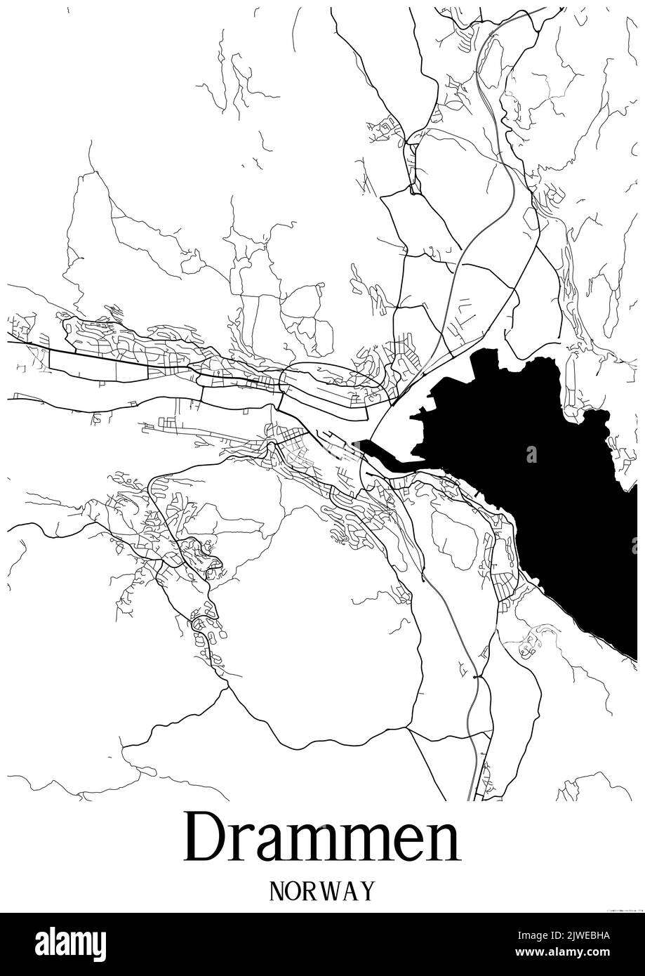 Black and white urban map of drammen Stock Photo - Alamy