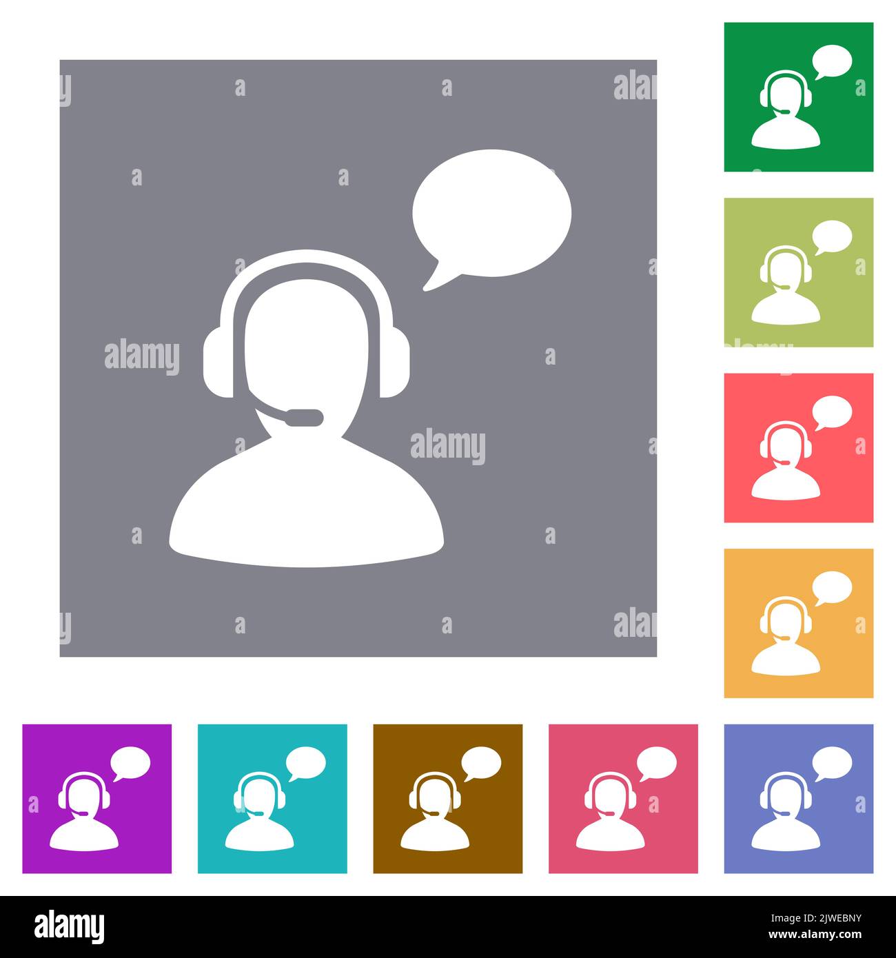 Talking operator solid flat icons on simple color square backgrounds ...