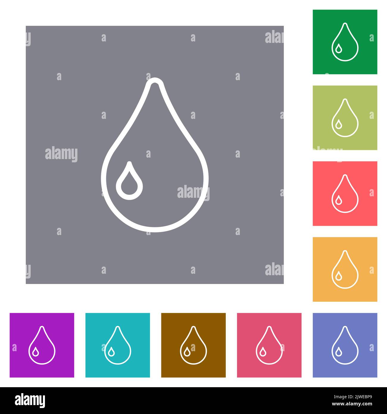 Single drop outline flat icons on simple color square backgrounds Stock ...