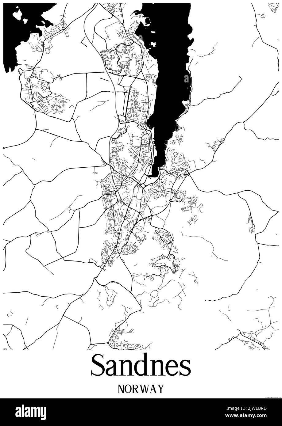 Black and white urban map of sandnes Stock Photo - Alamy
