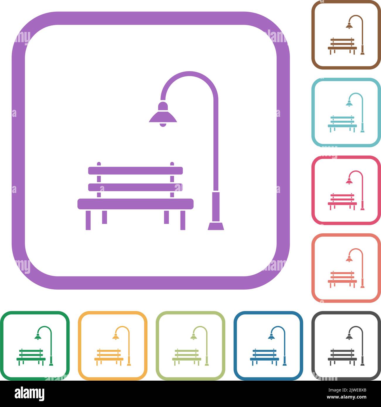 Park simple icons in color rounded square frames on white background ...