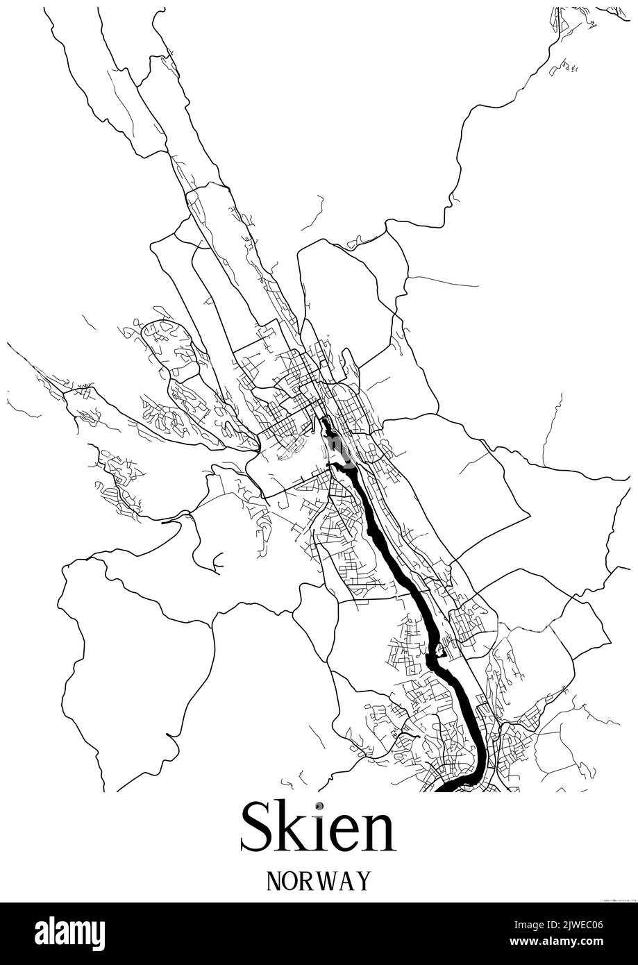 Black and white urban map of skien Stock Photo - Alamy