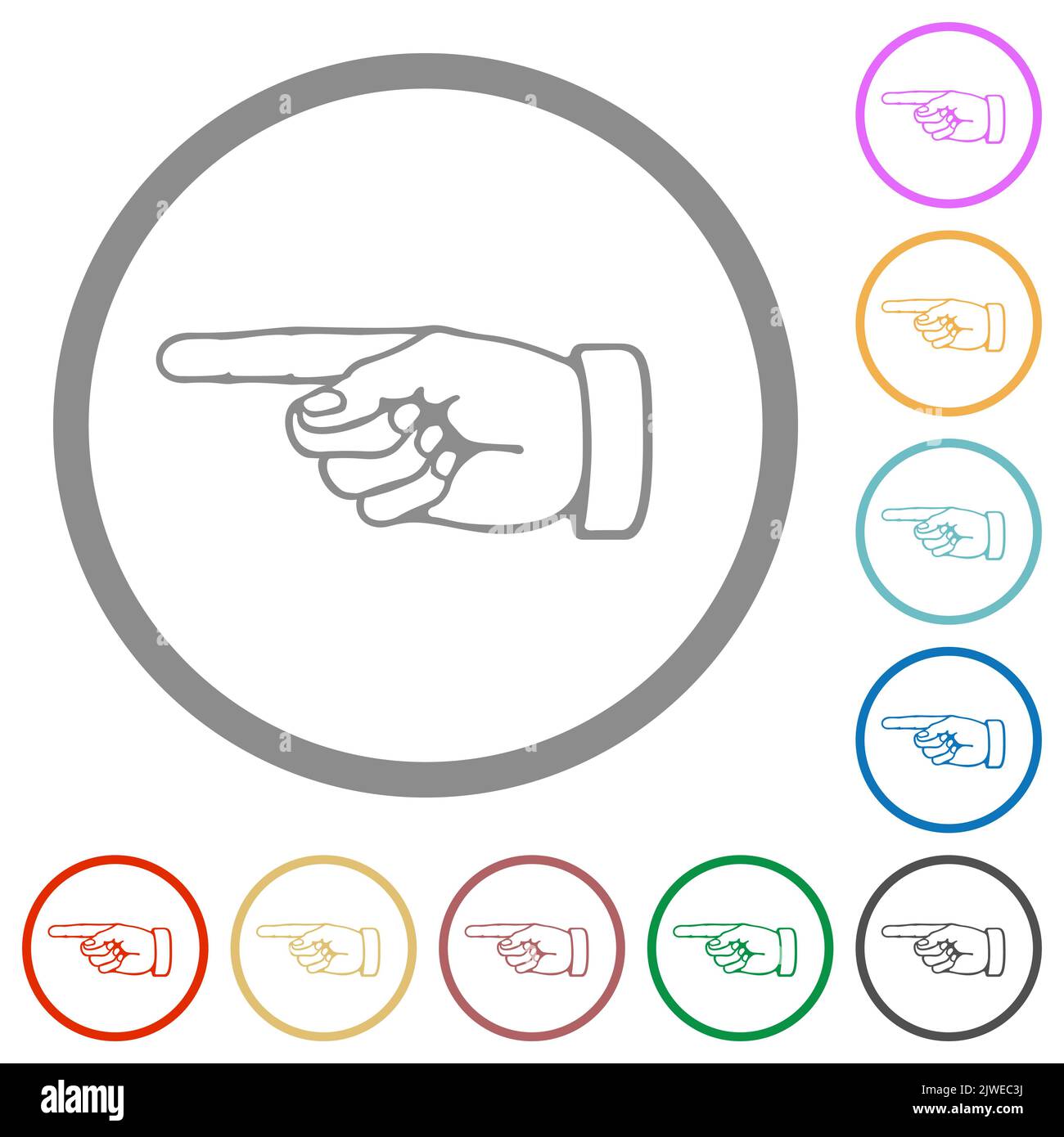 Left pointing hand outline drawing flat color icons in round outlines ...