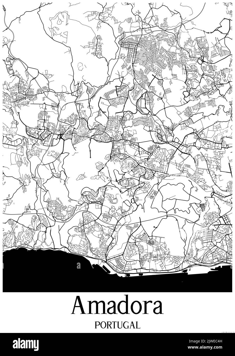 Black and white urban map of amadora Stock Photo - Alamy