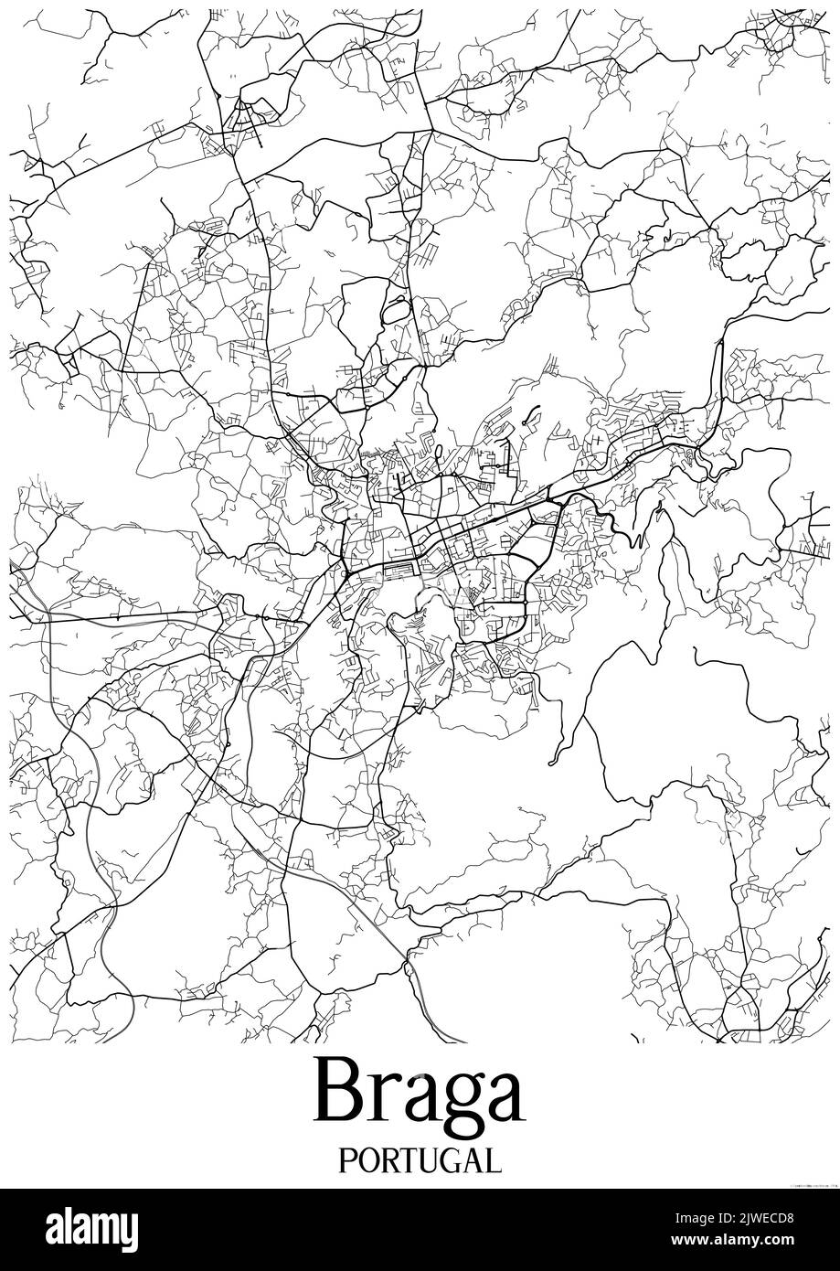 Black and white urban map of braga Stock Photo - Alamy
