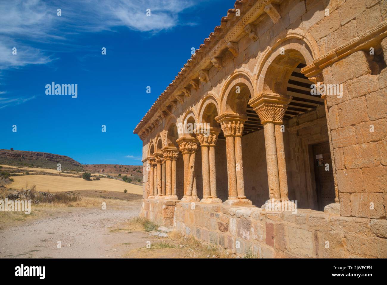 Romanesque portico. San Pedro church, Caracena, Soria province ...