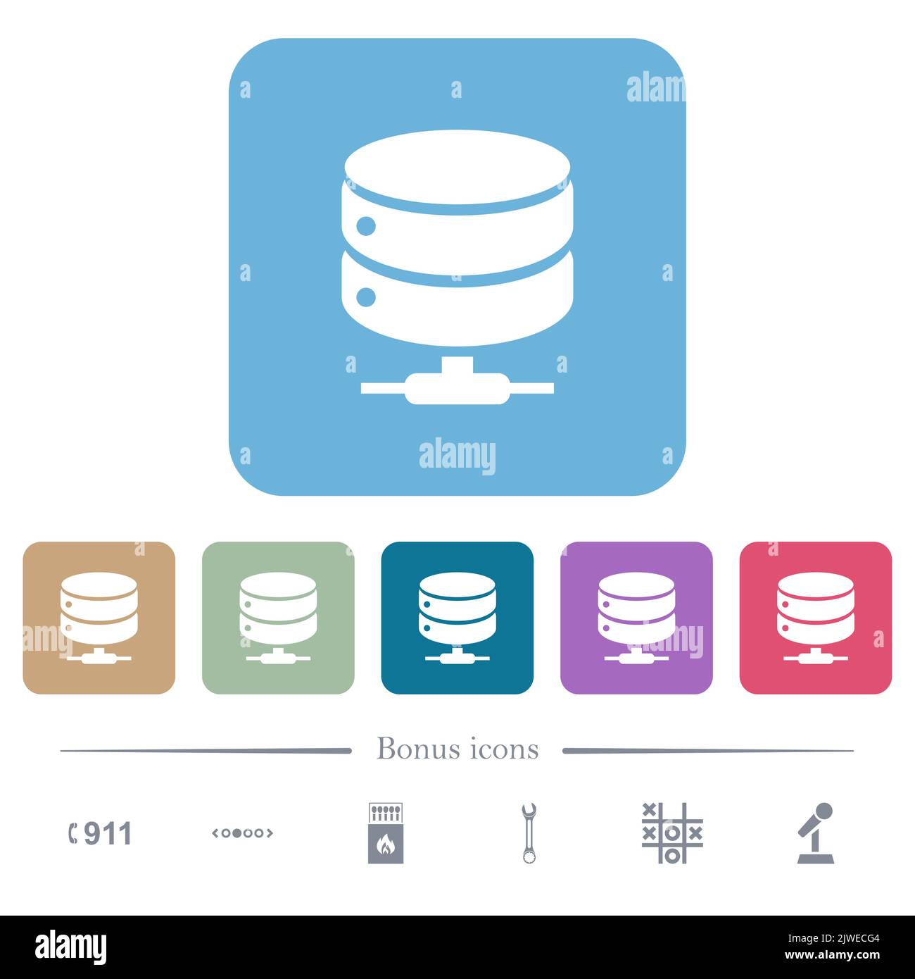 Network database white flat icons on color rounded square backgrounds ...