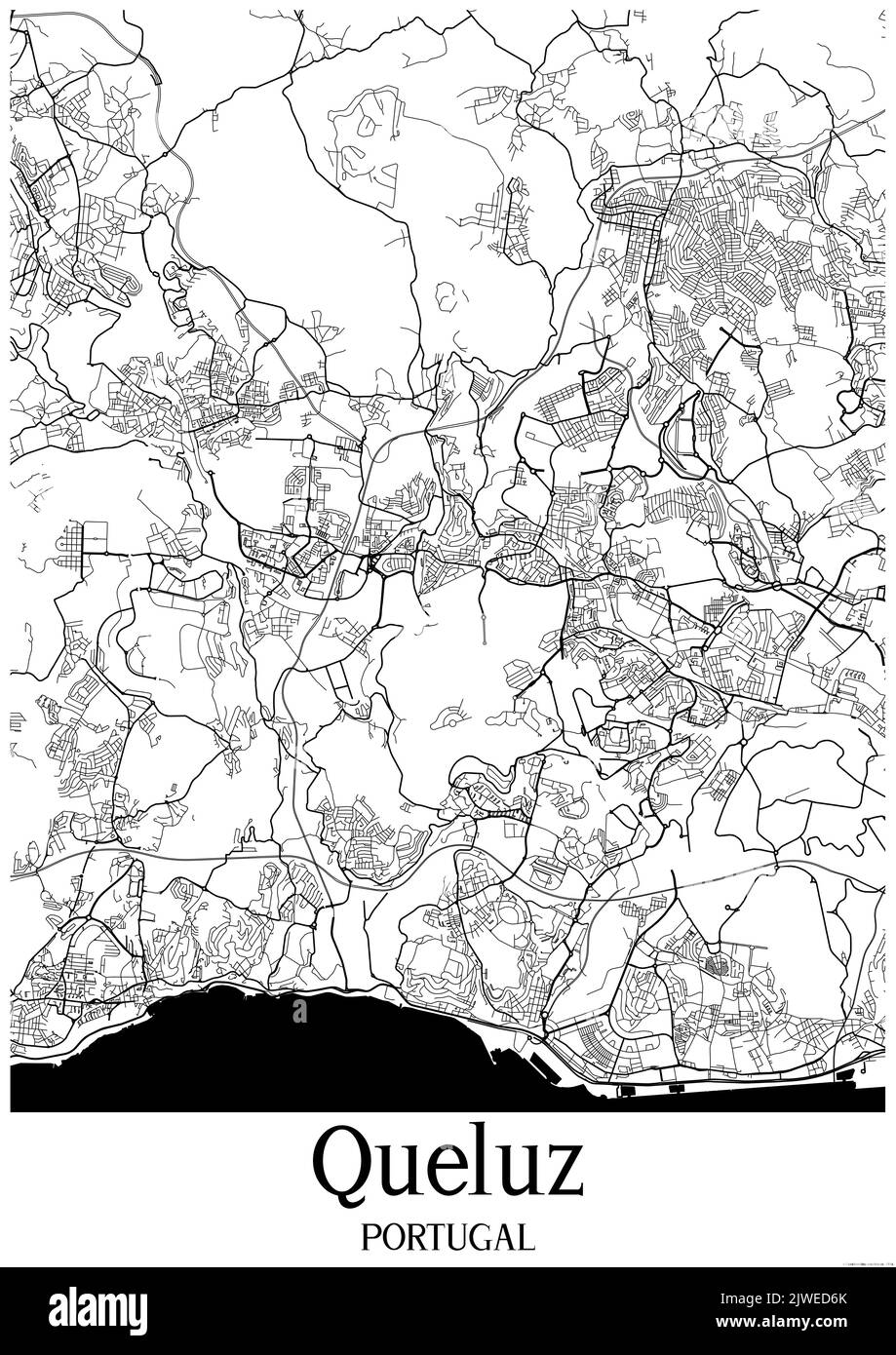 Black and white urban map of queluz Stock Photo - Alamy