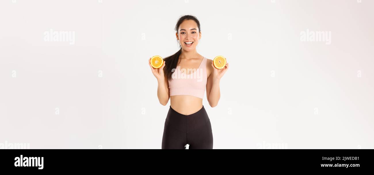 Sport, wellbeing and active lifestyle concept. Portrait of smiling ...