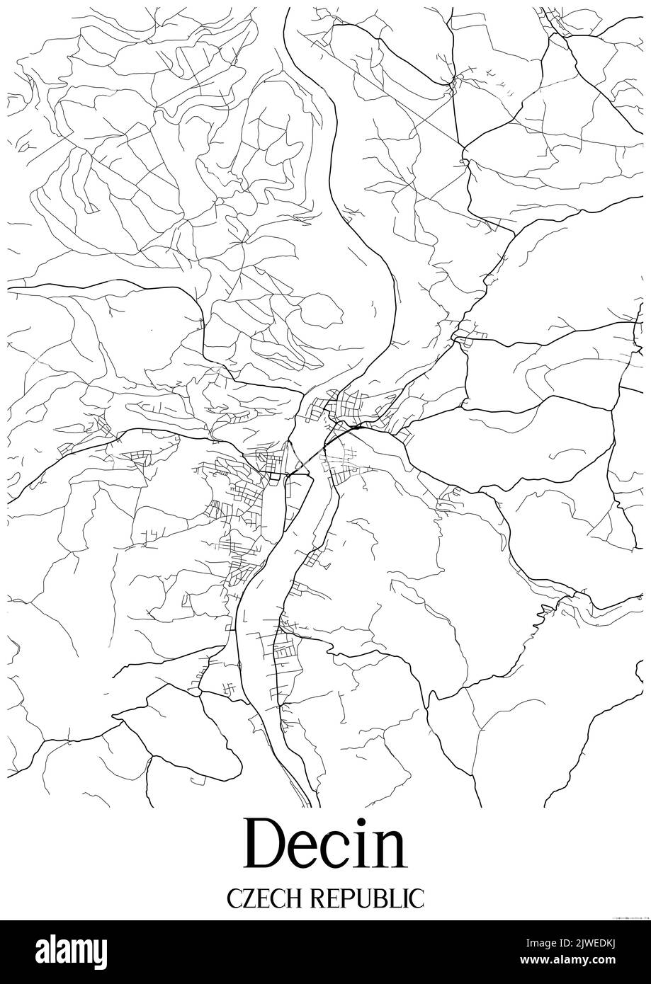 Black and white urban map of decin Stock Photo - Alamy
