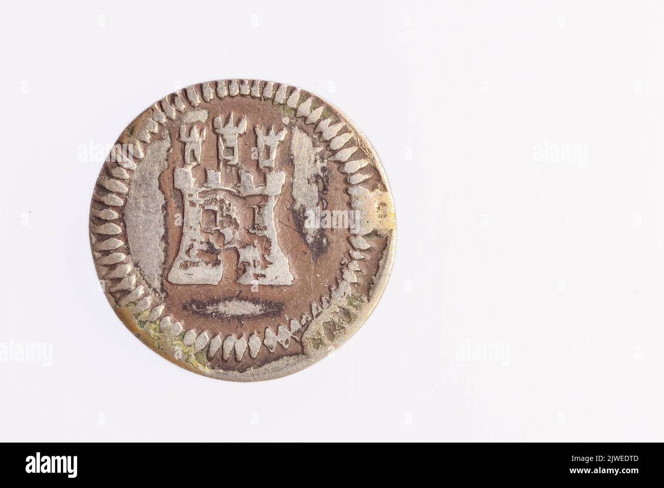 Small medieval silver coin. Lion and Castle Stock Photo - Alamy