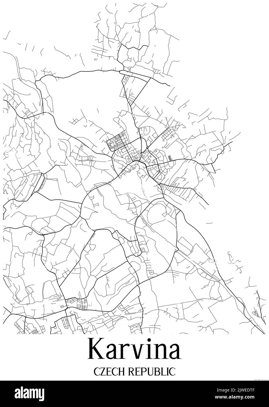 Black and white urban map of karvina Stock Photo - Alamy