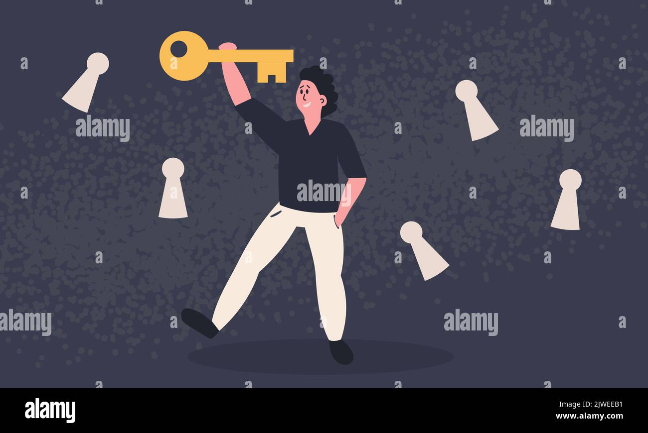 Man find key for keyhole and business concept search solution and ...