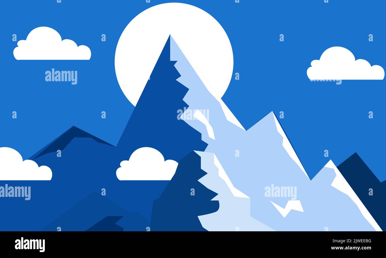 Mountain vector landscape illustration terrain. Rocky hill peak range ...