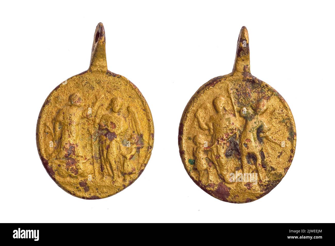 Medieval bronze medal with gold plating Stock Photo - Alamy