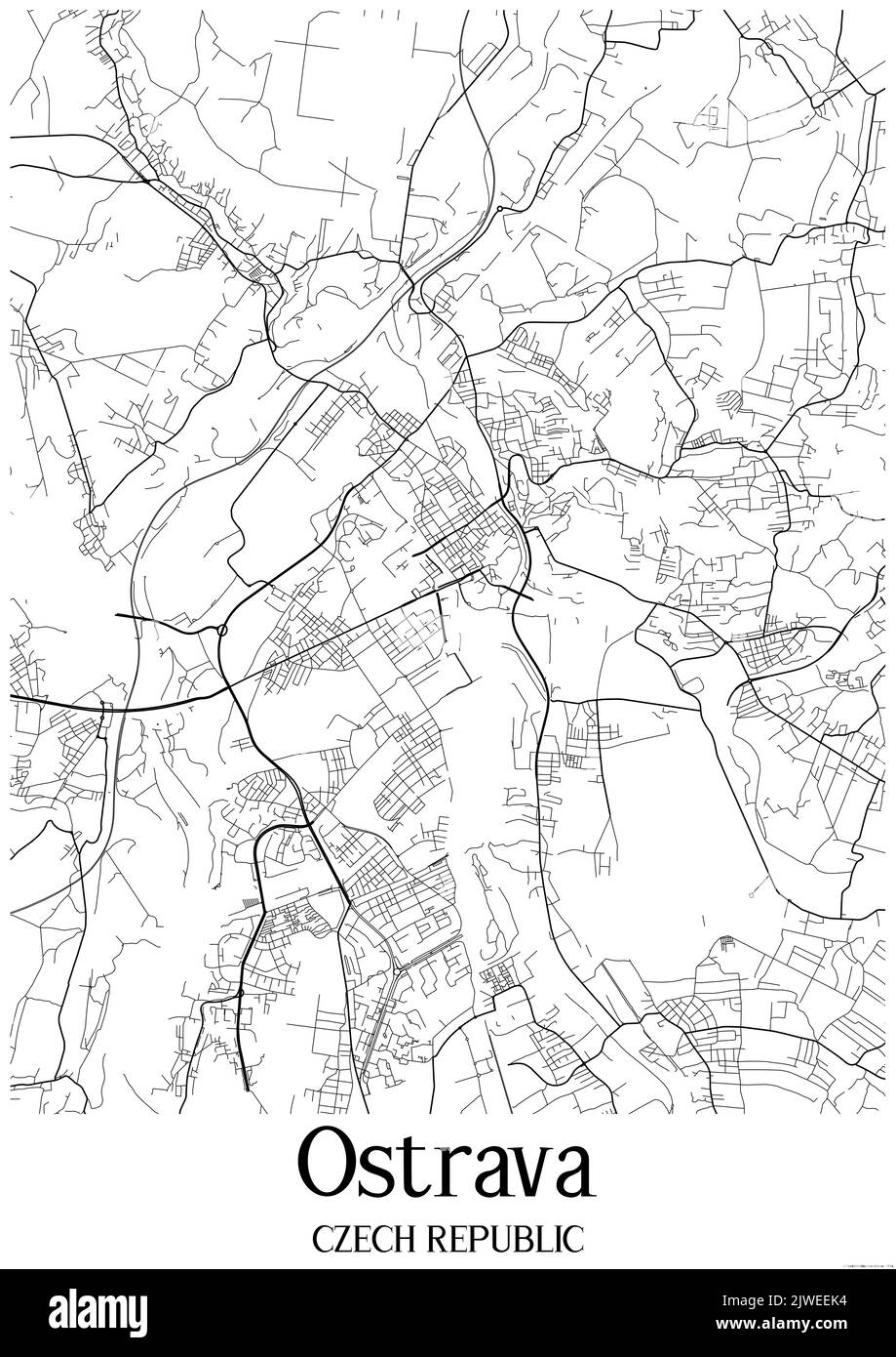 Black and white urban map of ostrava Stock Photo - Alamy