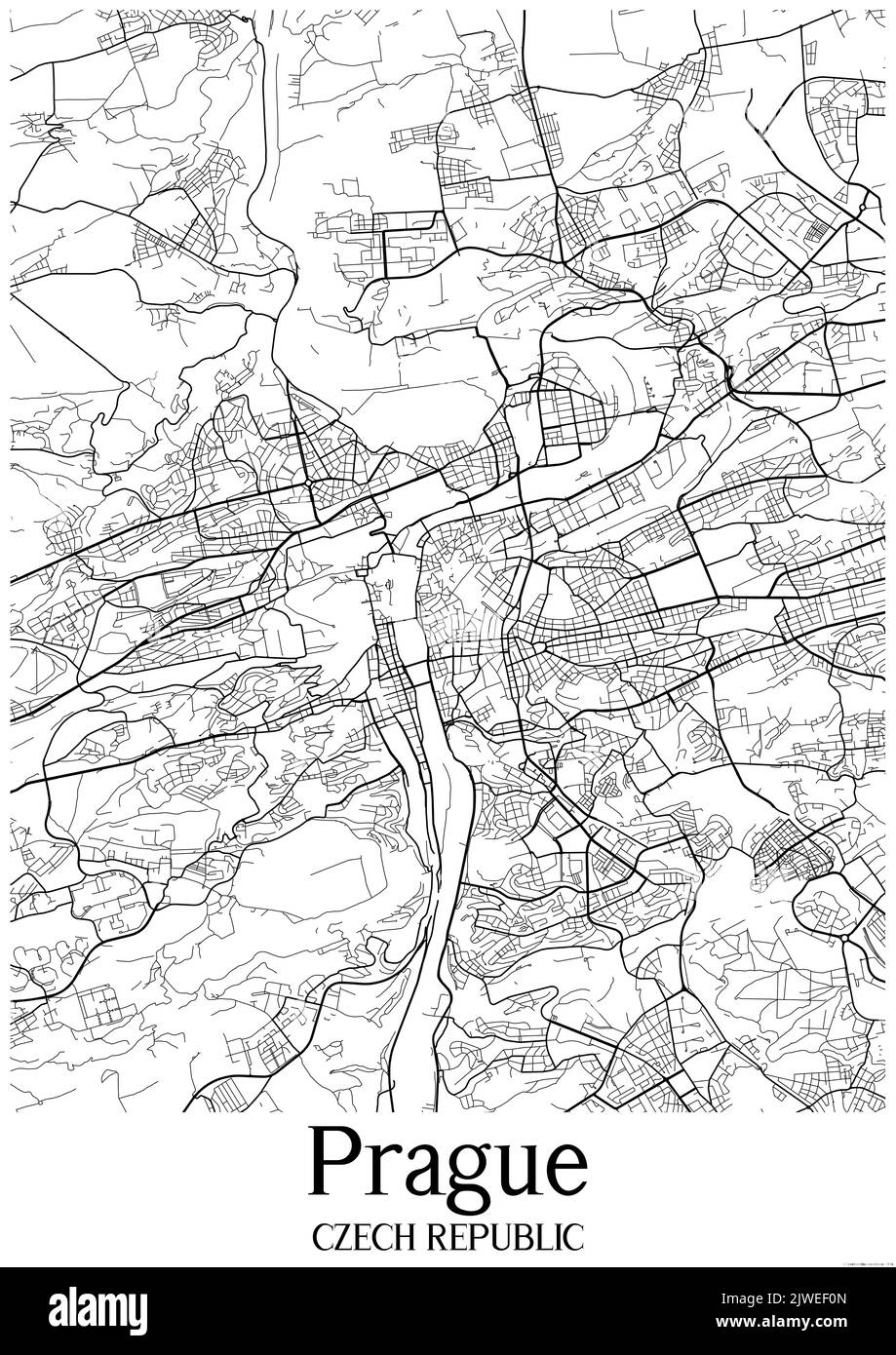 Black and white urban map of prague Stock Photo - Alamy