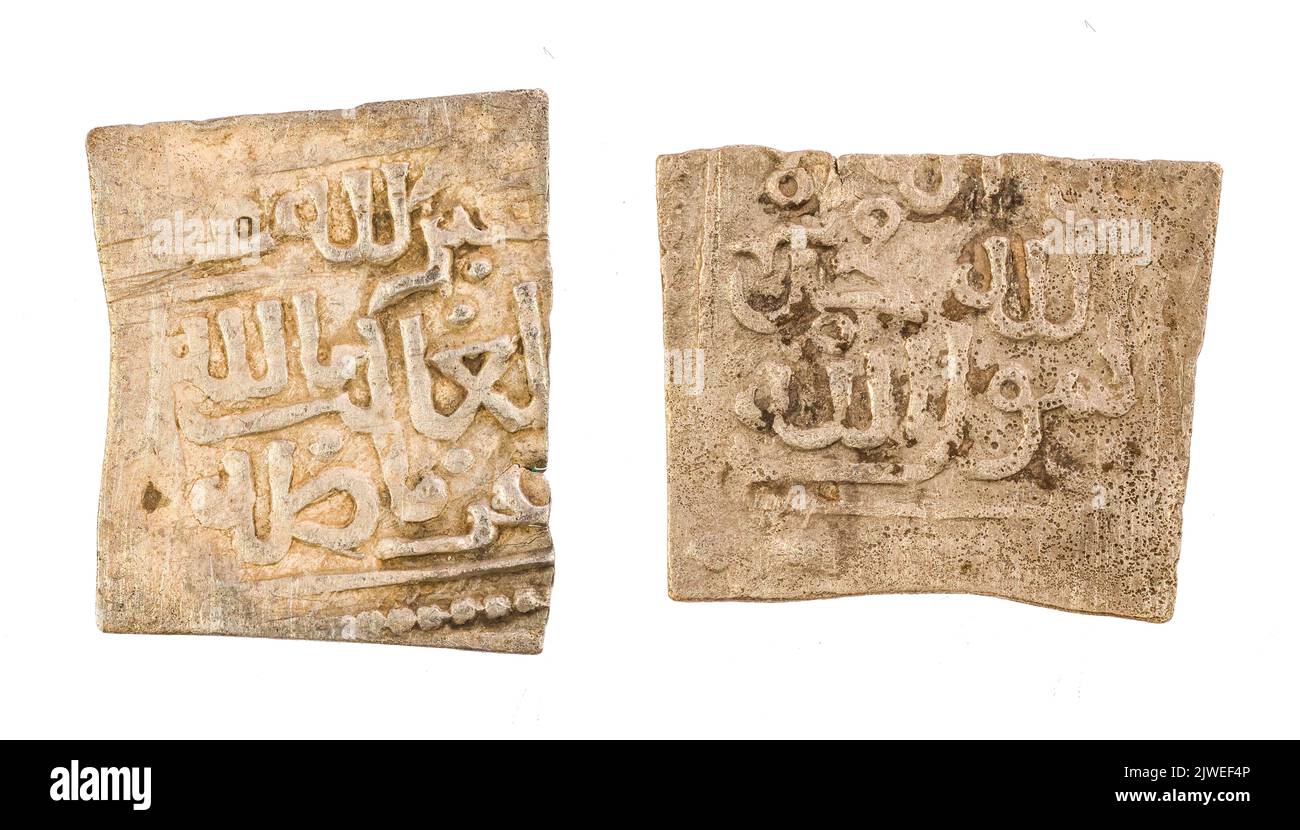 Nasrid silver dirham. Square silver coin from the kingdom of Granada ...