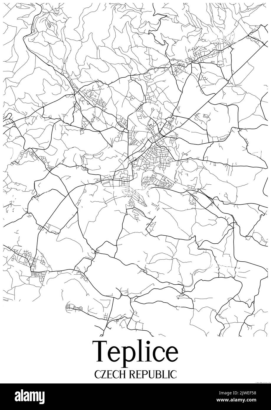 Black and white urban map of teplice Stock Photo - Alamy