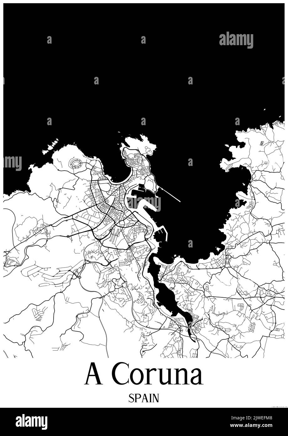 Black and white urban map of a coruna Stock Photo - Alamy