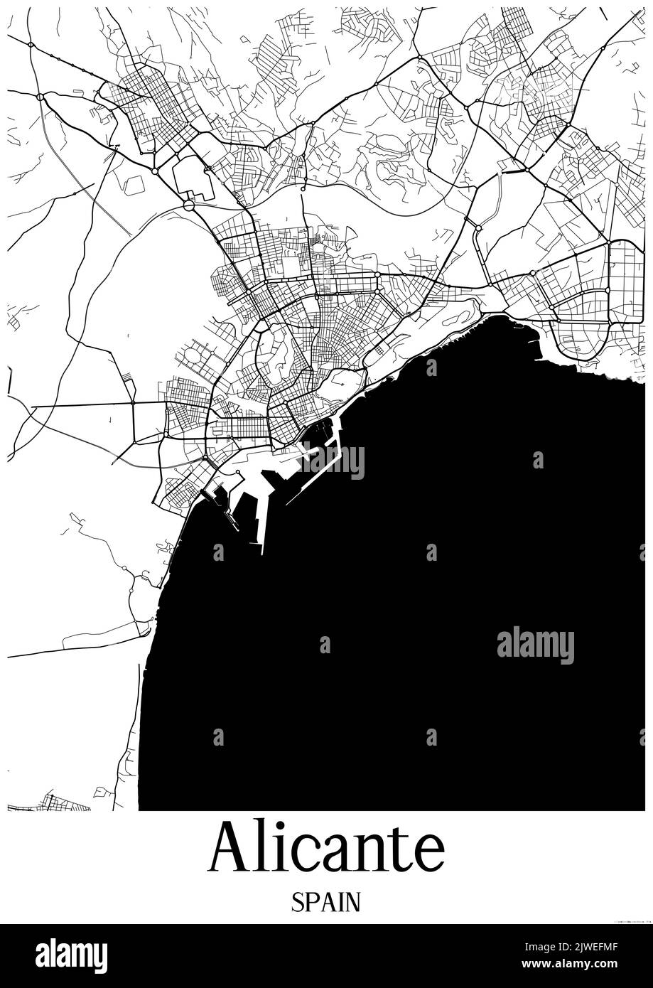 Black and white urban map of alicante Stock Photo - Alamy