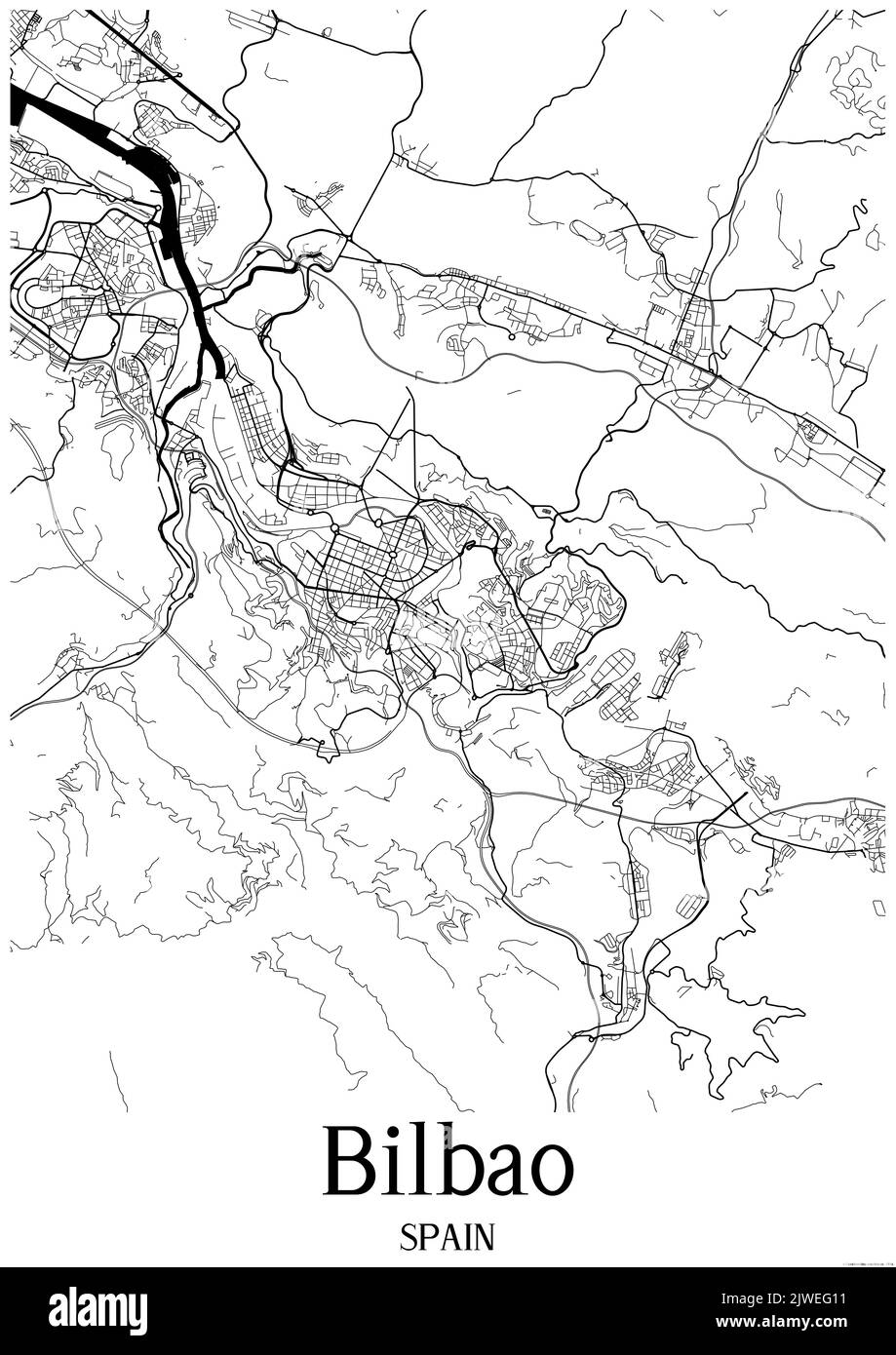 Black and white urban map of bilbao Stock Photo - Alamy