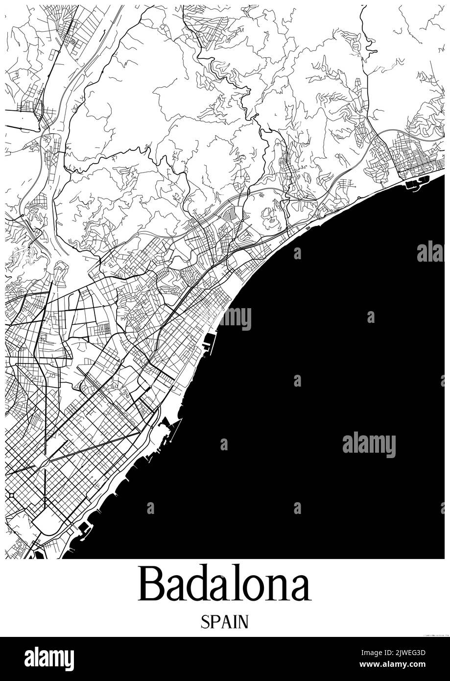 Black and white urban map of badalona Stock Photo - Alamy