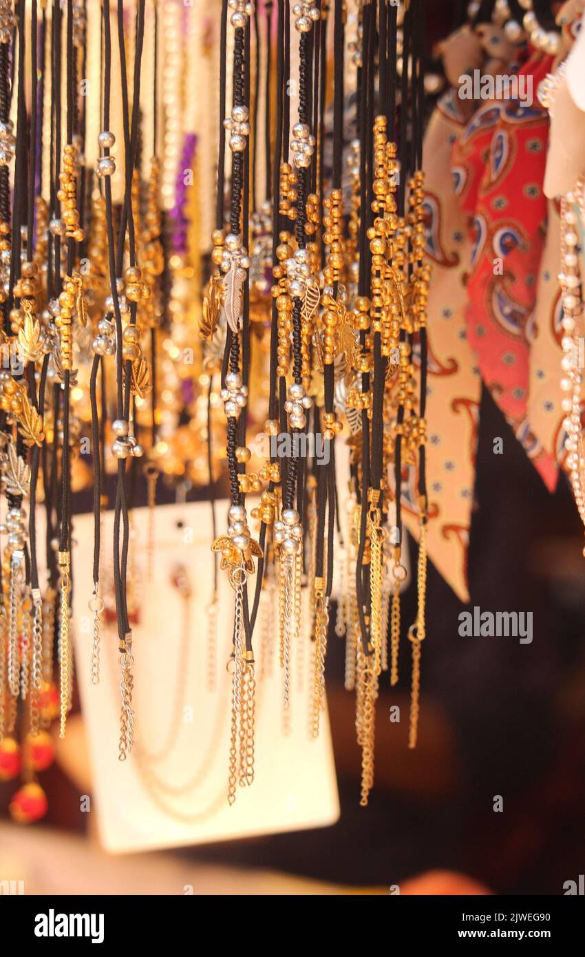 Jewelry on window display Stock Photo - Alamy