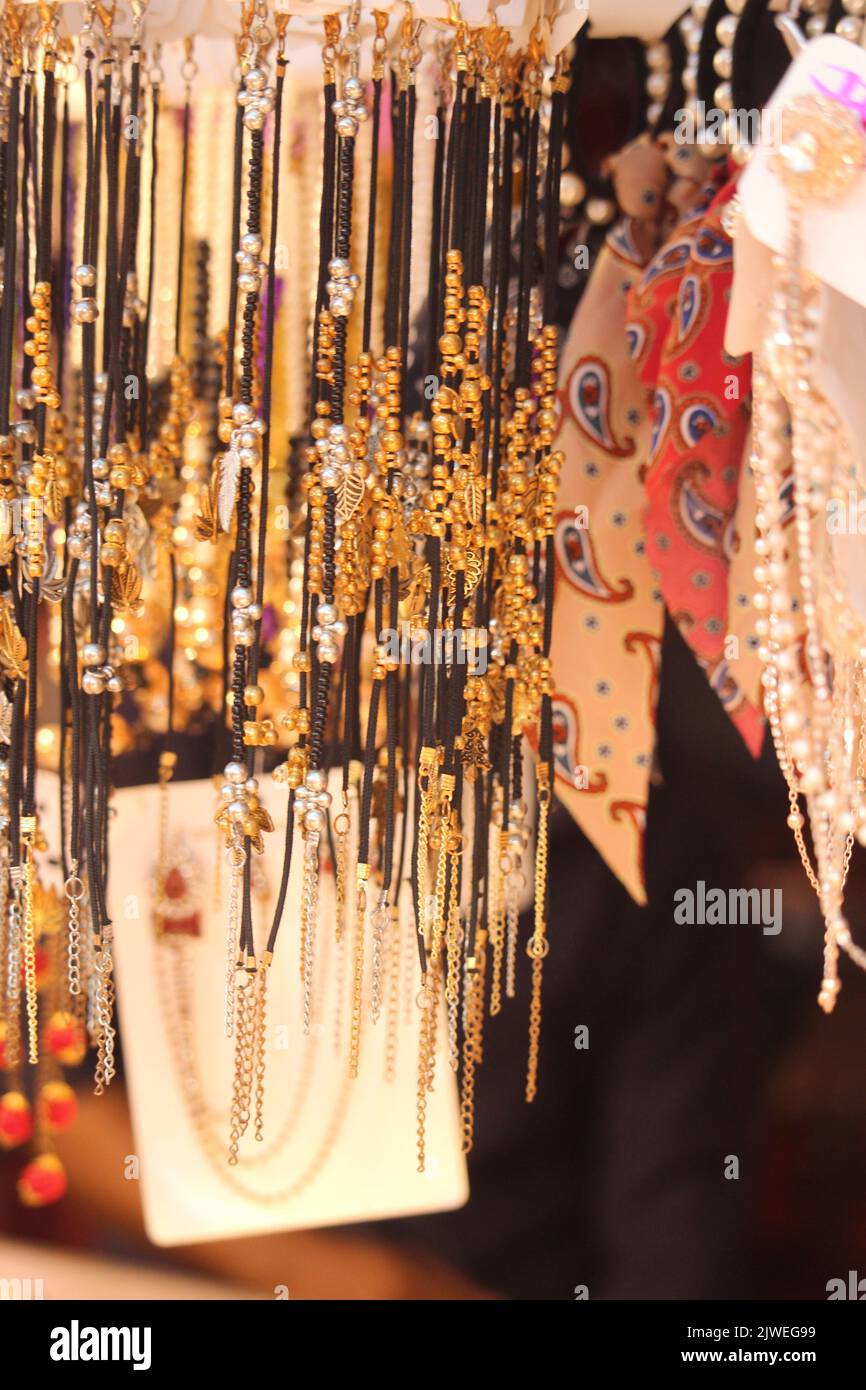 Jewelry on window display Stock Photo - Alamy