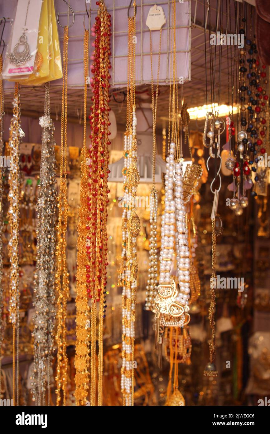 Jewelry on window display Stock Photo - Alamy