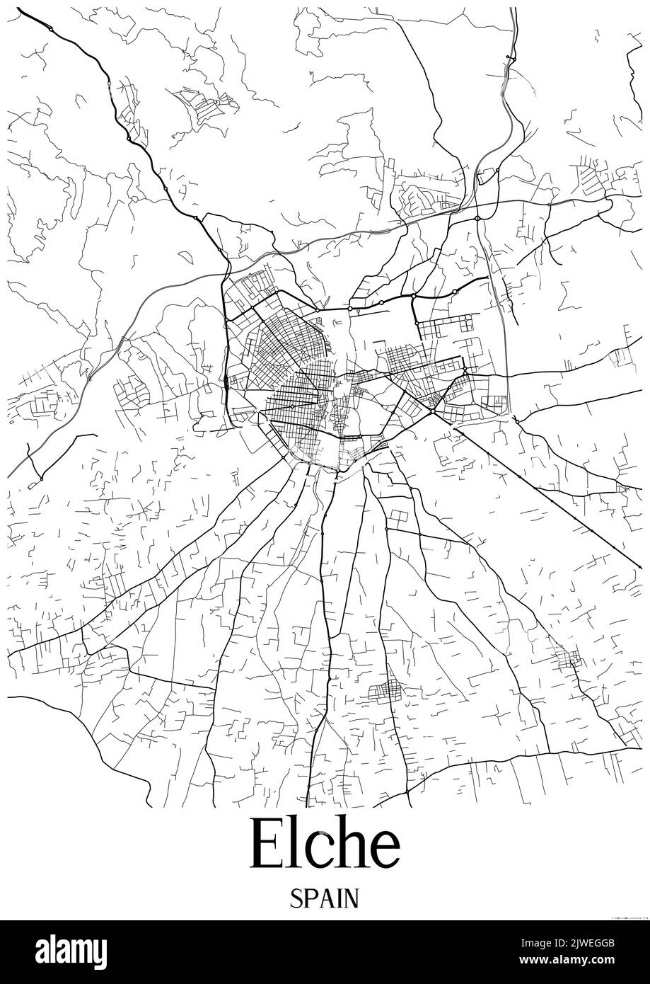 Black and white urban map of elche Stock Photo - Alamy