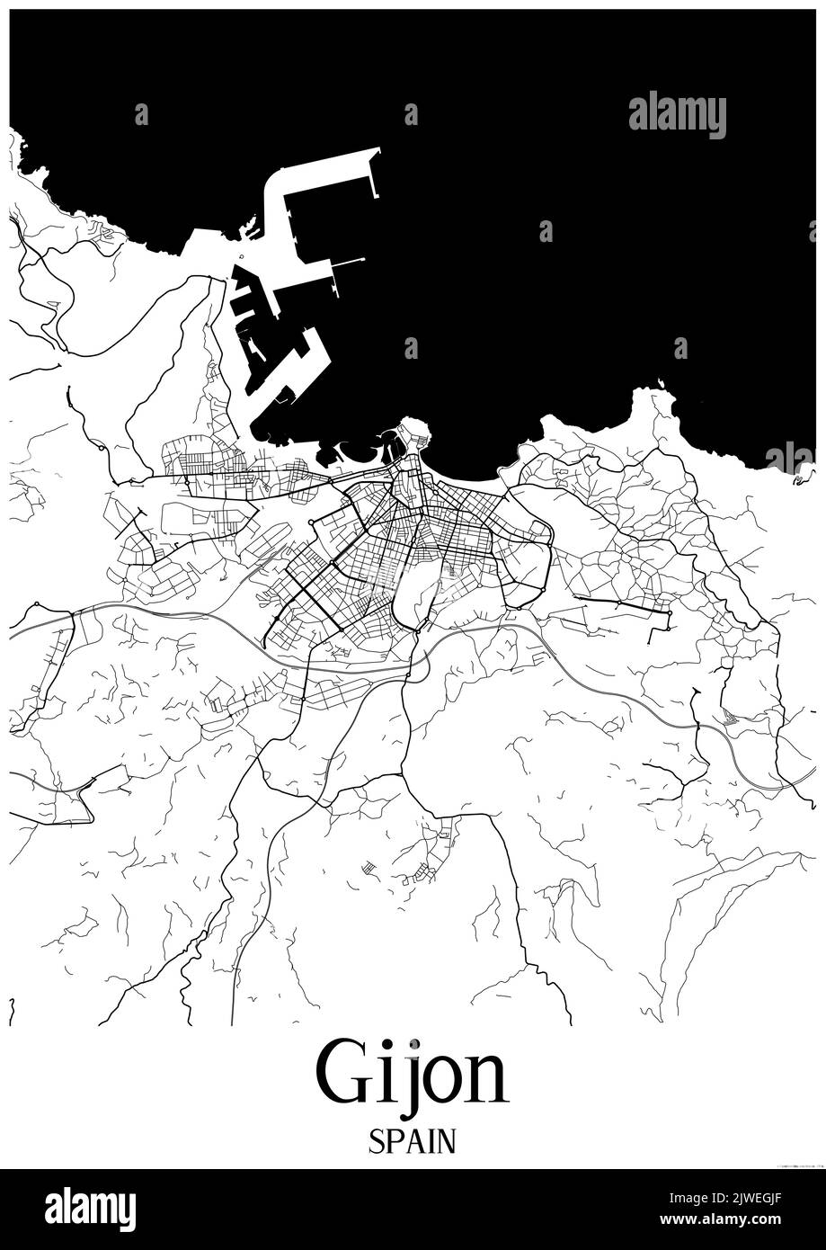 Black and white urban map of gijon Stock Photo - Alamy