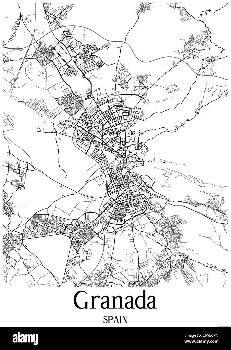 Black and white urban map of granada Stock Photo - Alamy