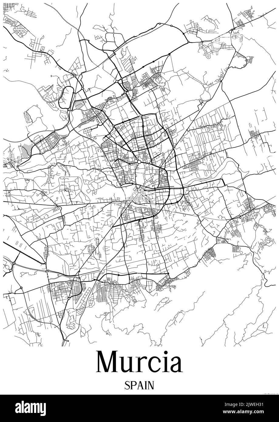 Black and white urban map of murcia Stock Photo - Alamy