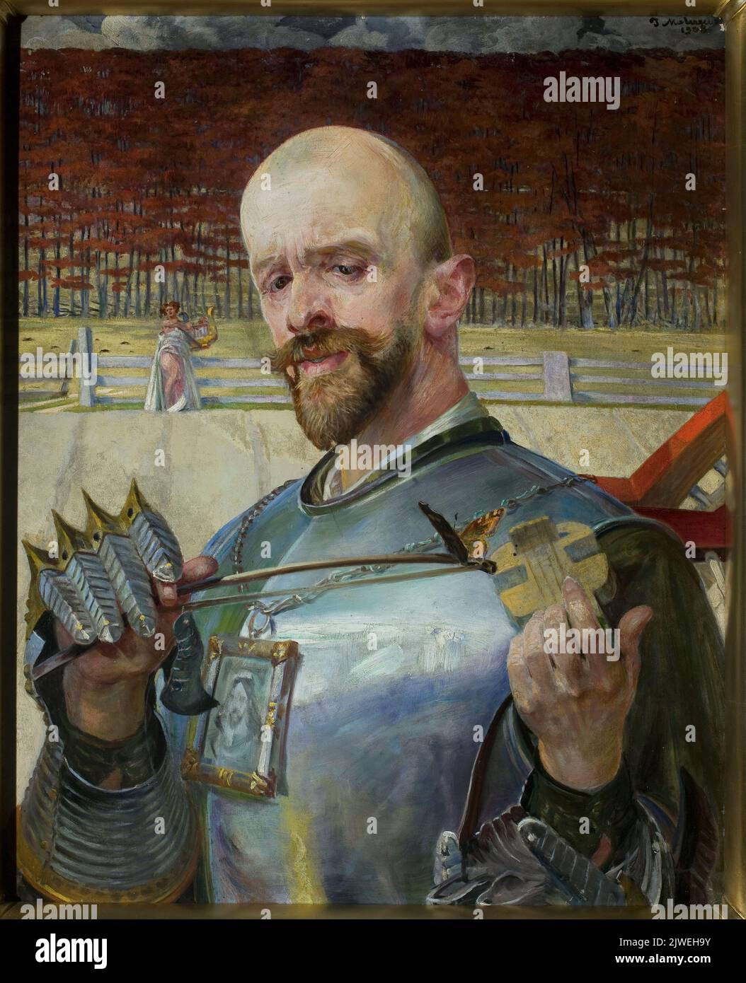Self-portrait in armour with fiddles. Malczewski, Jacek (1854-1929 ...