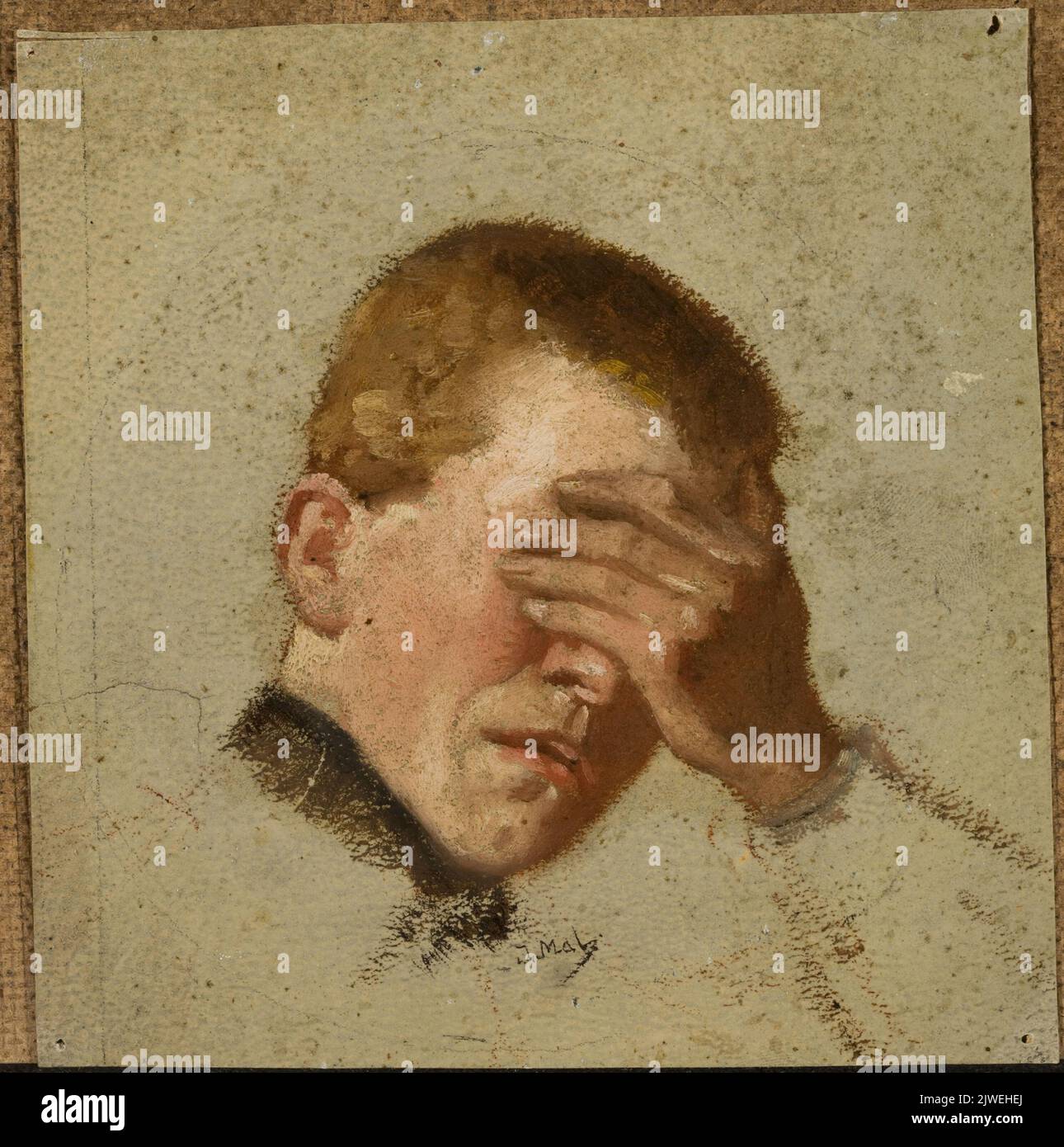 Boy covering his eyes. Malczewski, Jacek (1854-1929), painter Stock ...
