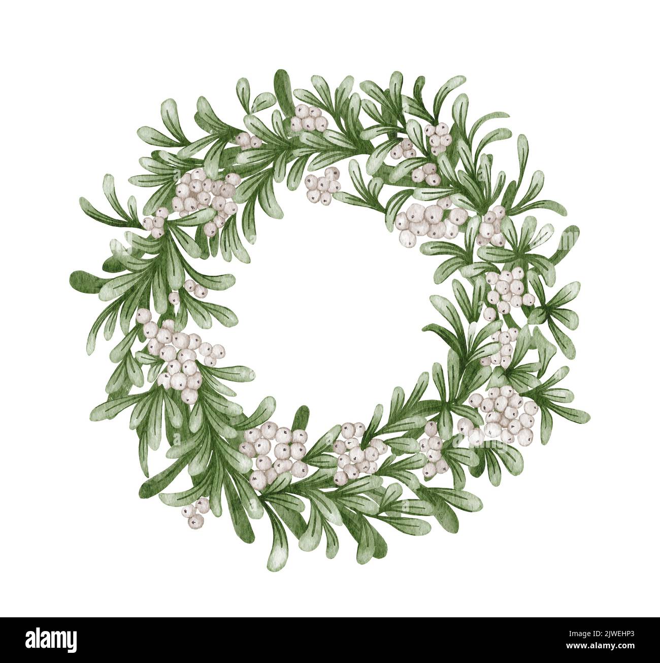 Watercolor Christmas floral wreath. Botanical frame with traditional ...