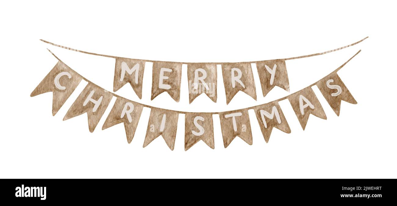 Elegant merry Christmas typography on bunting flag.Decorative neutral ...