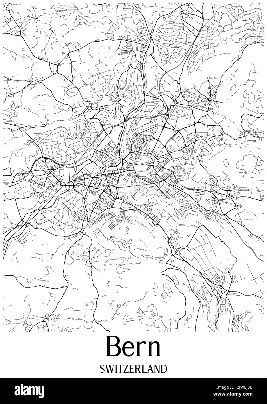 Black and white urban map of bern Stock Photo - Alamy