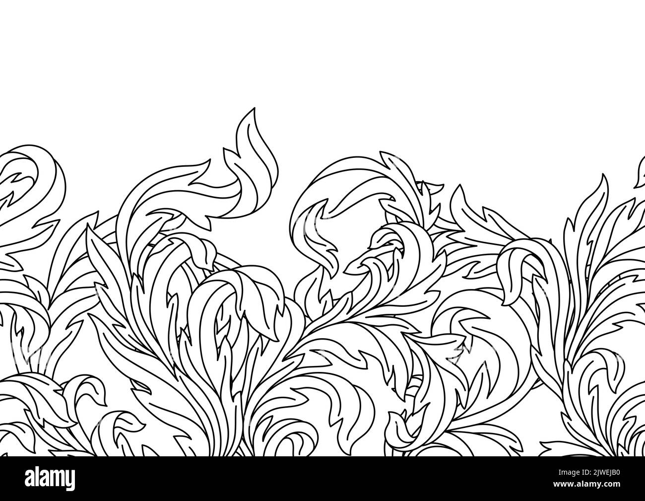 Decorative floral seamless pattern in baroque style. Engraved black ...