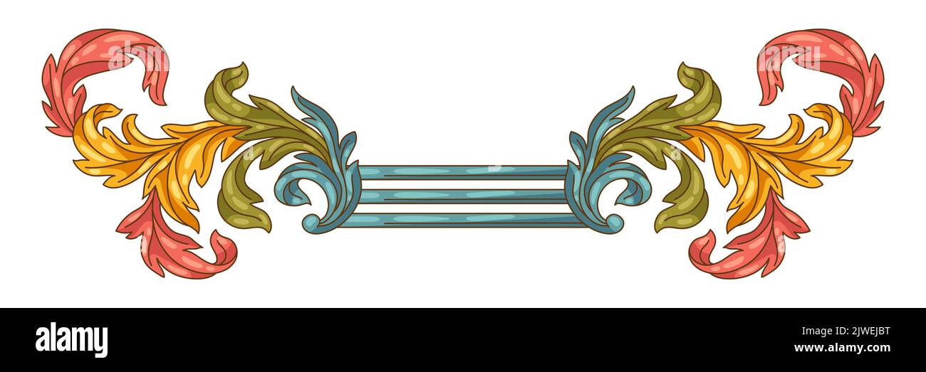 Decorative floral element in baroque style. Colorful curling plant ...